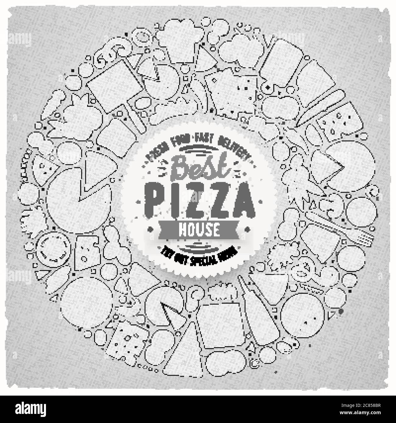 Set of Pizza cartoon doodle objects, symbols and items Stock Vector ...