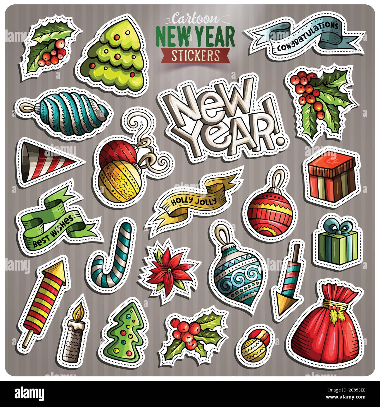 Set of Happy New Year cartoon stickers Stock Vector Image & Art - Alamy