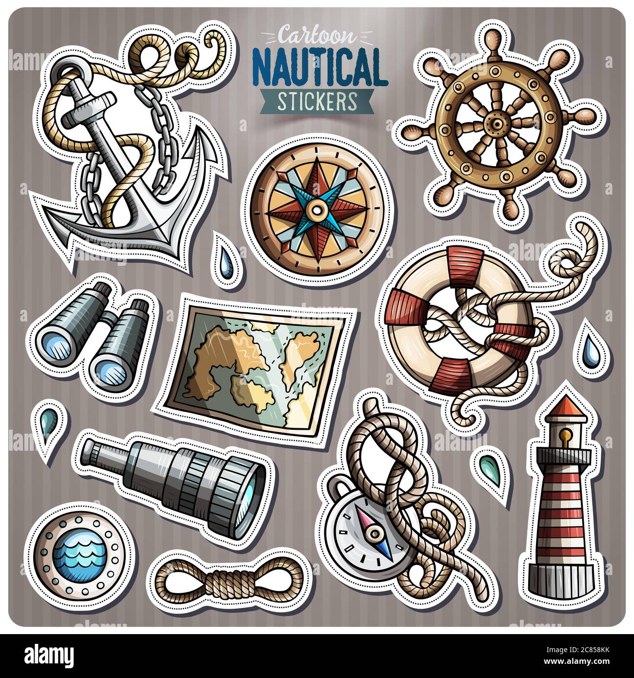 Set of Nautical vector cartoon stickers Stock Vector Image & Art - Alamy