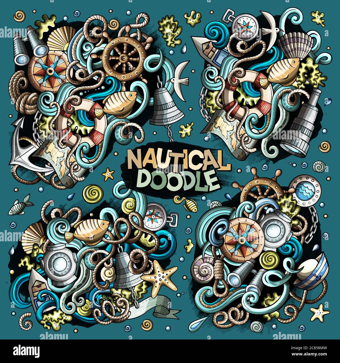 Set of marine, nautical objects and symbols Stock Vector Image & Art ...