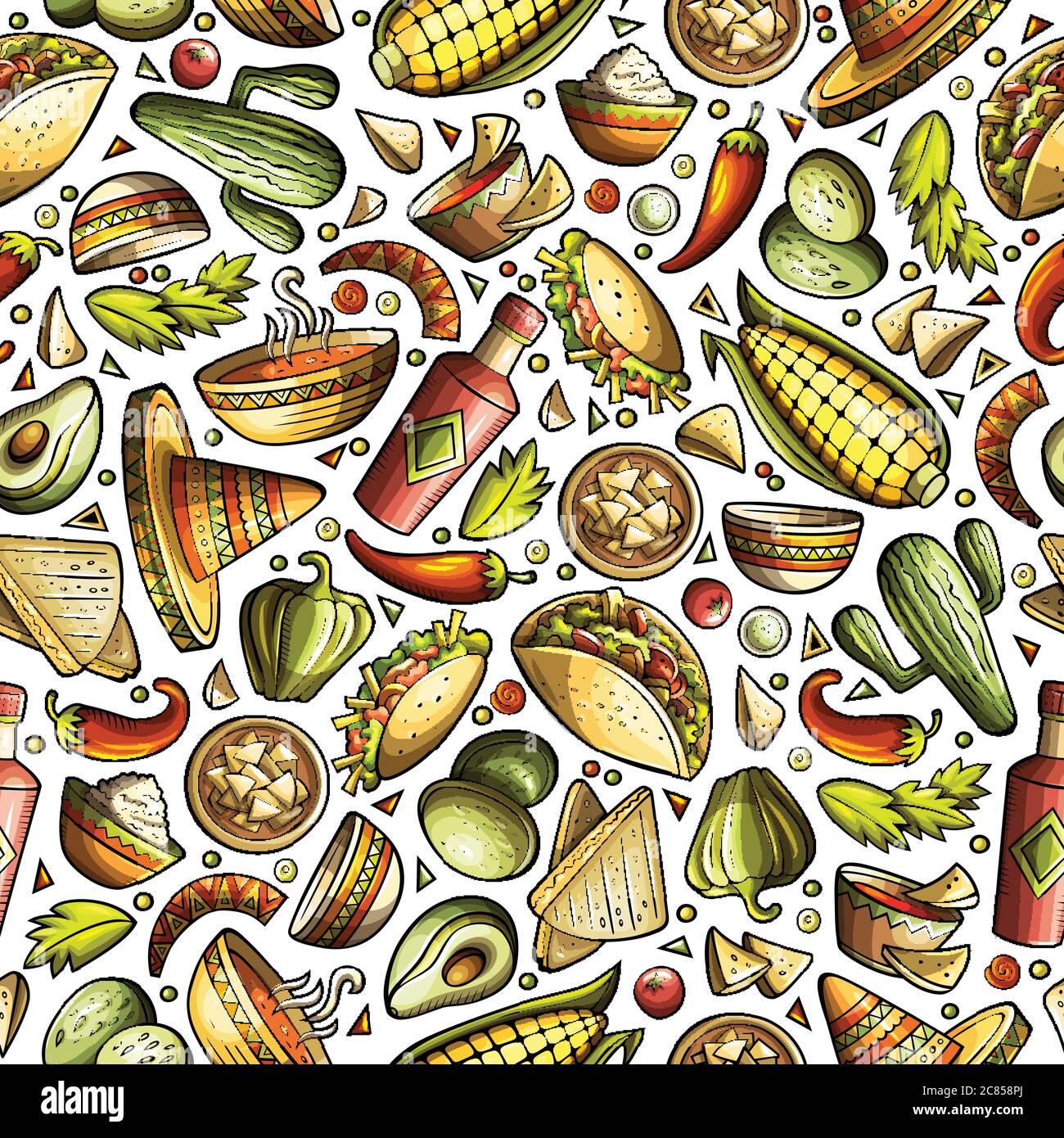 Cartoon cute hand drawn Mexican food seamless pattern Stock Vector ...