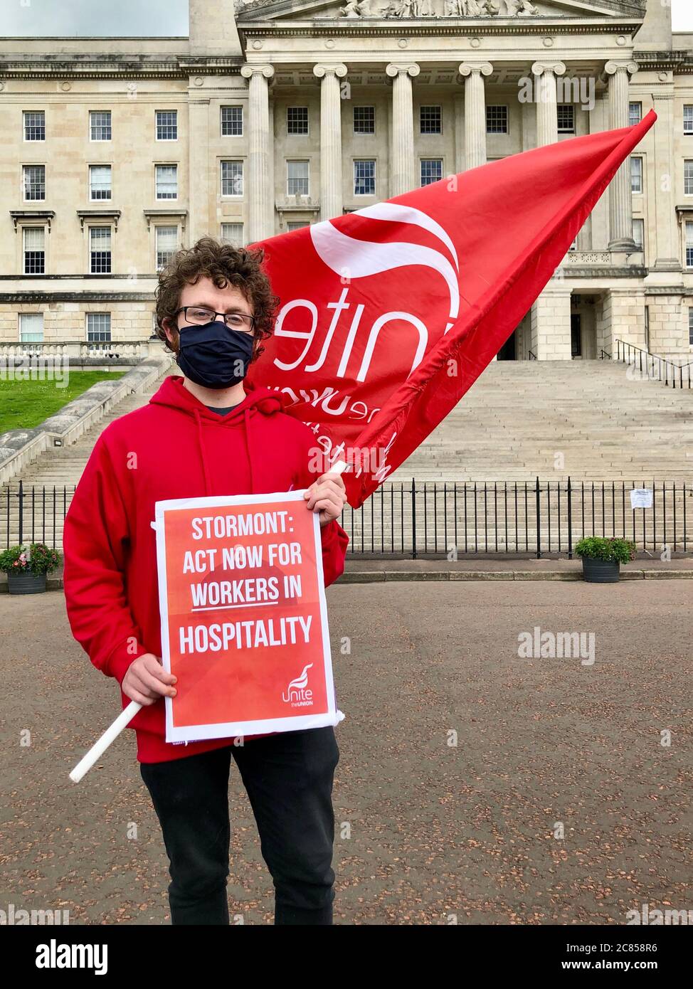 Unite union protest outside Parliament Buildings, Belfast. Hospitality ...