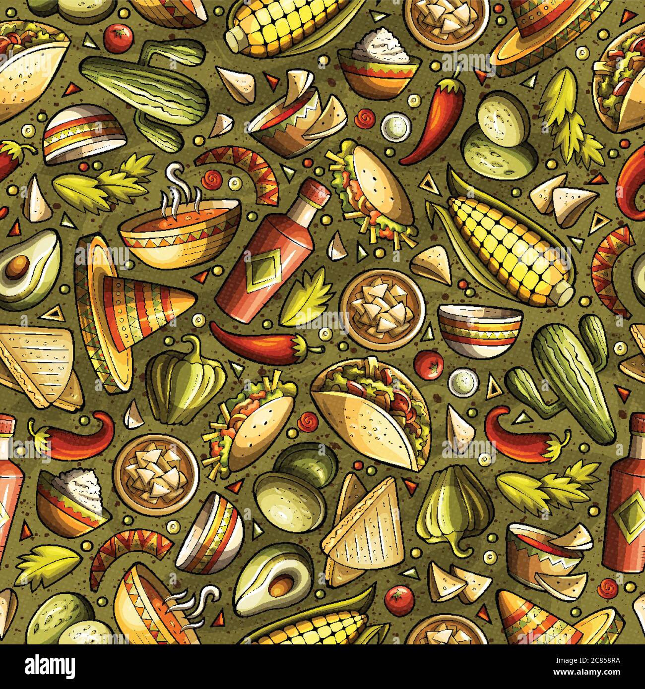 Cartoon cute hand drawn Mexican food seamless pattern Stock Vector ...