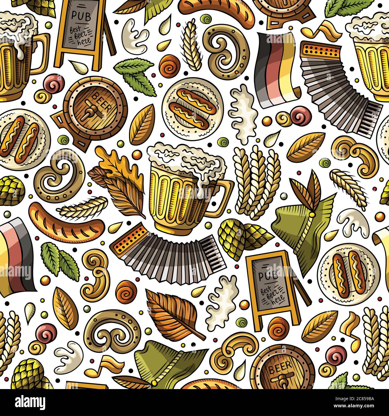 Cartoon cute hand drawn Beer fest seamless pattern Stock Vector Image ...