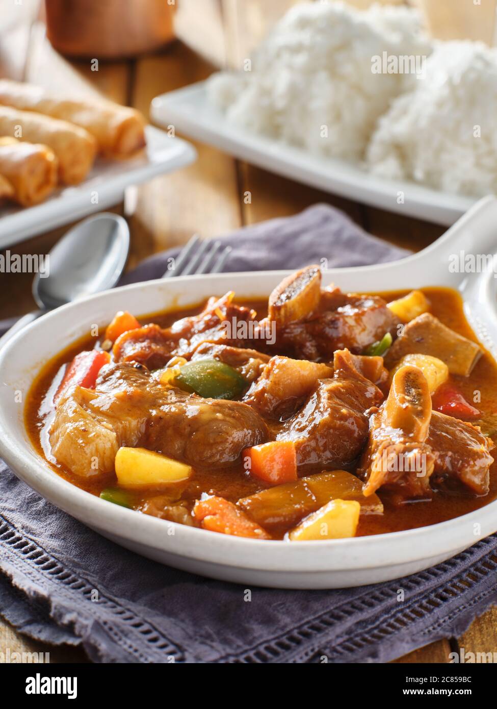 filipino beef kaldereta in bowl Stock Photo - Alamy