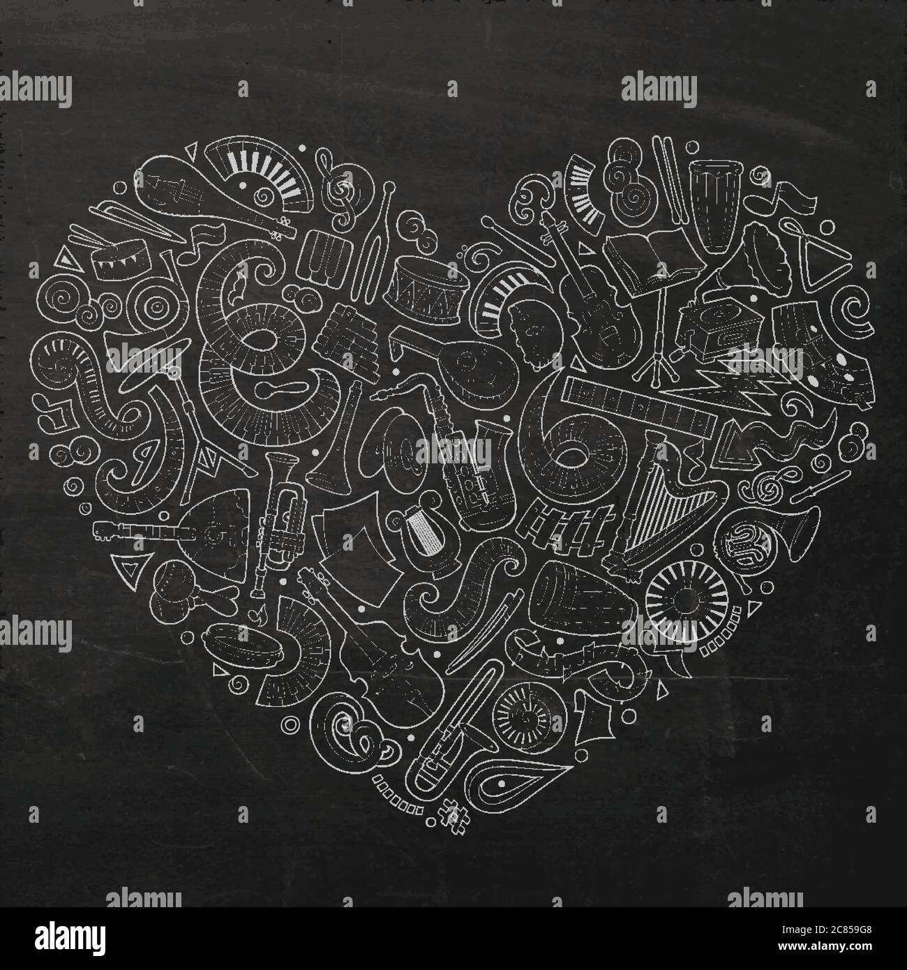 Set of vector cartoon doodle classic musical instruments and objects ...