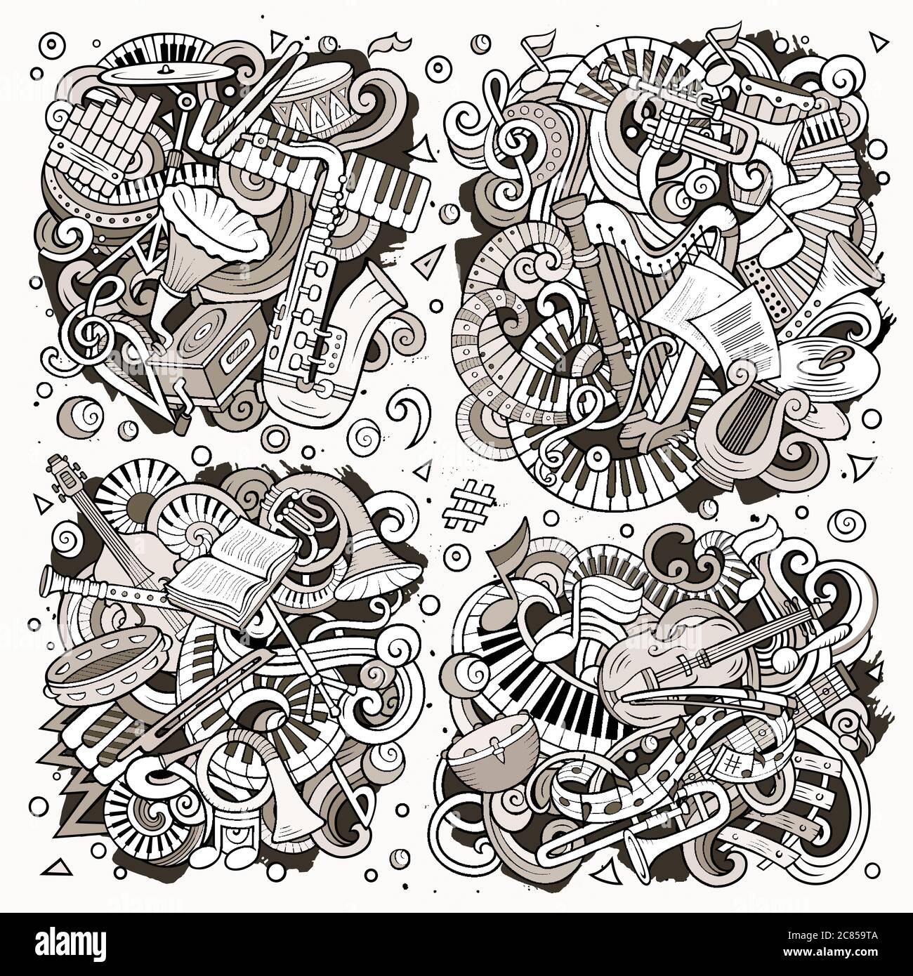 Vector doodles cartoon set of classical musical instruments objects ...