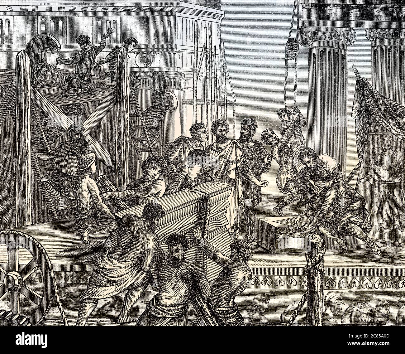 Construction of a temple to Athena Polias, Acropolis of Athens, Greece ...