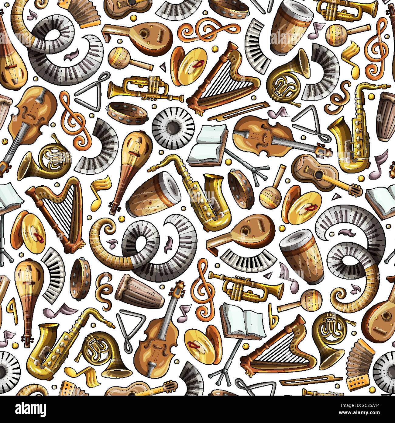 Cartoon hand-drawn Classic music seamless pattern Stock Vector Image ...