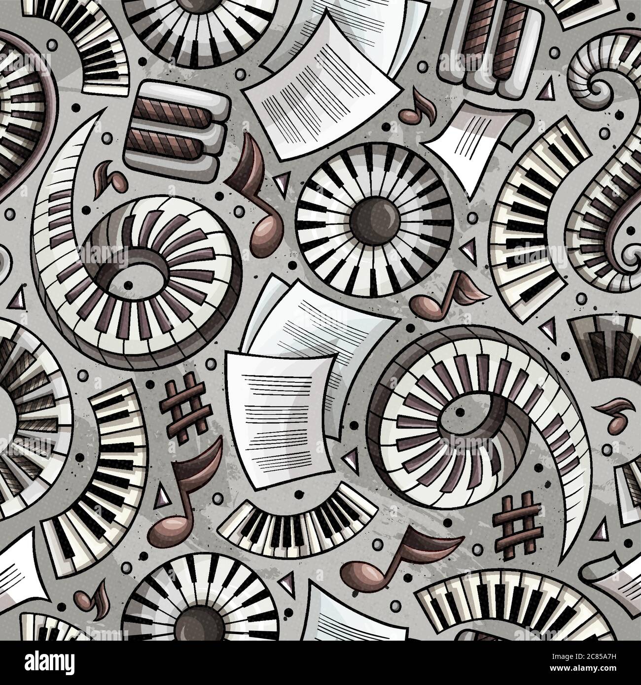 Cartoon hand-drawn Classic music seamless pattern Stock Vector Image ...