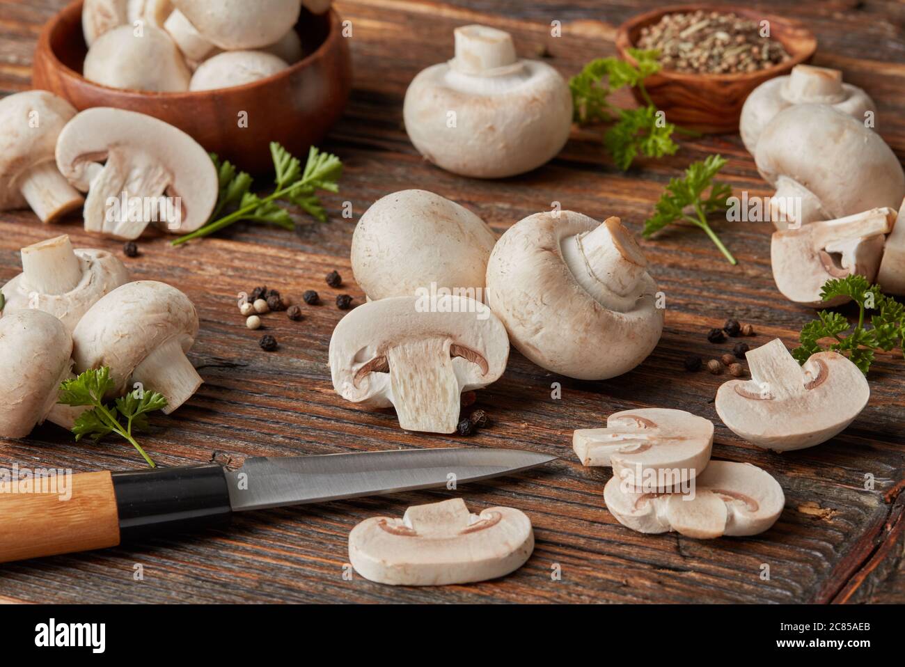 Fresh champignons cooking Stock Photo - Alamy