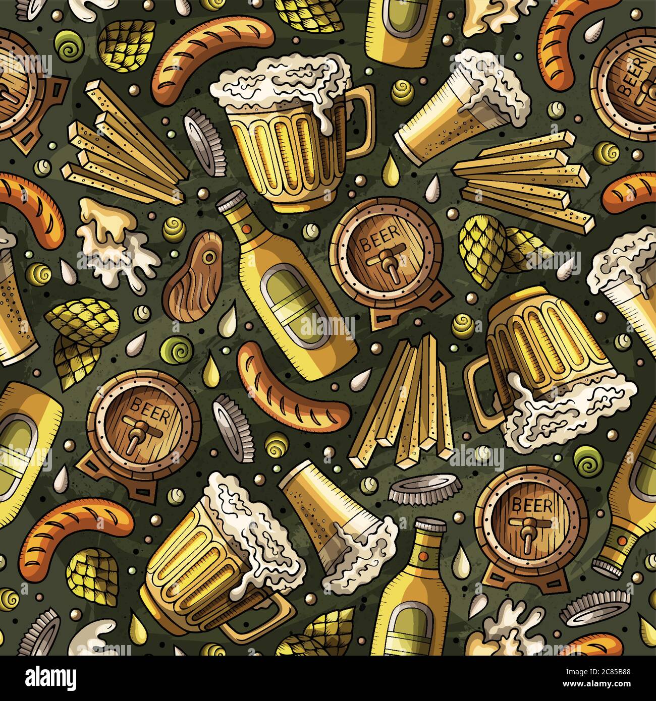 Cartoon cute hand drawn Beer fest seamless pattern Stock Vector Image ...