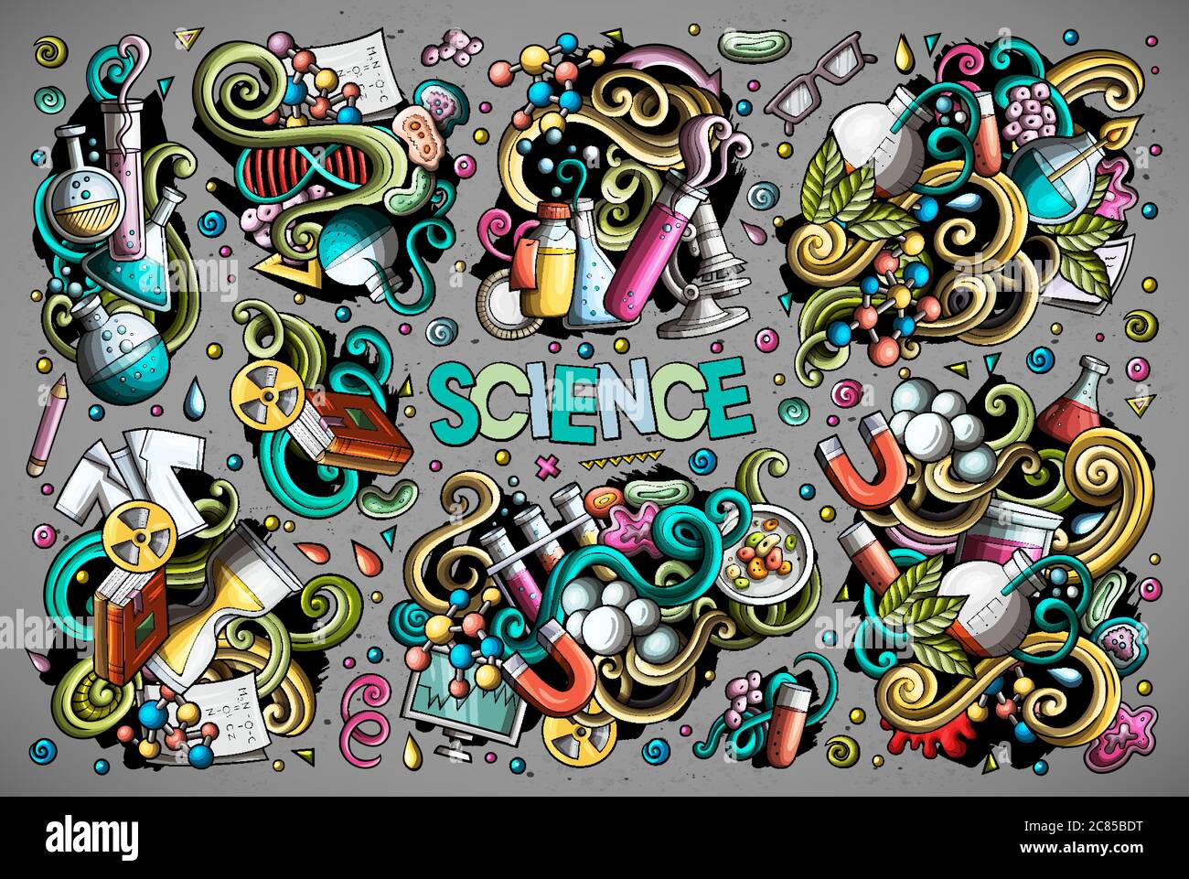 Vector cartoon set of Science theme objects and symbols Stock Vector ...
