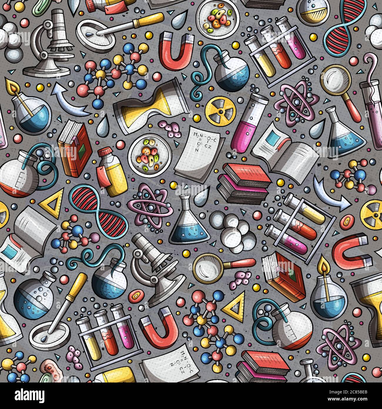 Cartoon cute hand drawn Science seamless pattern Stock Vector Image ...