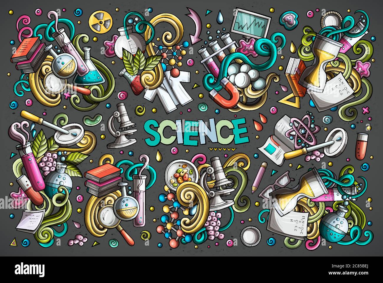 Vector cartoon set of Science theme objects and symbols Stock Vector ...