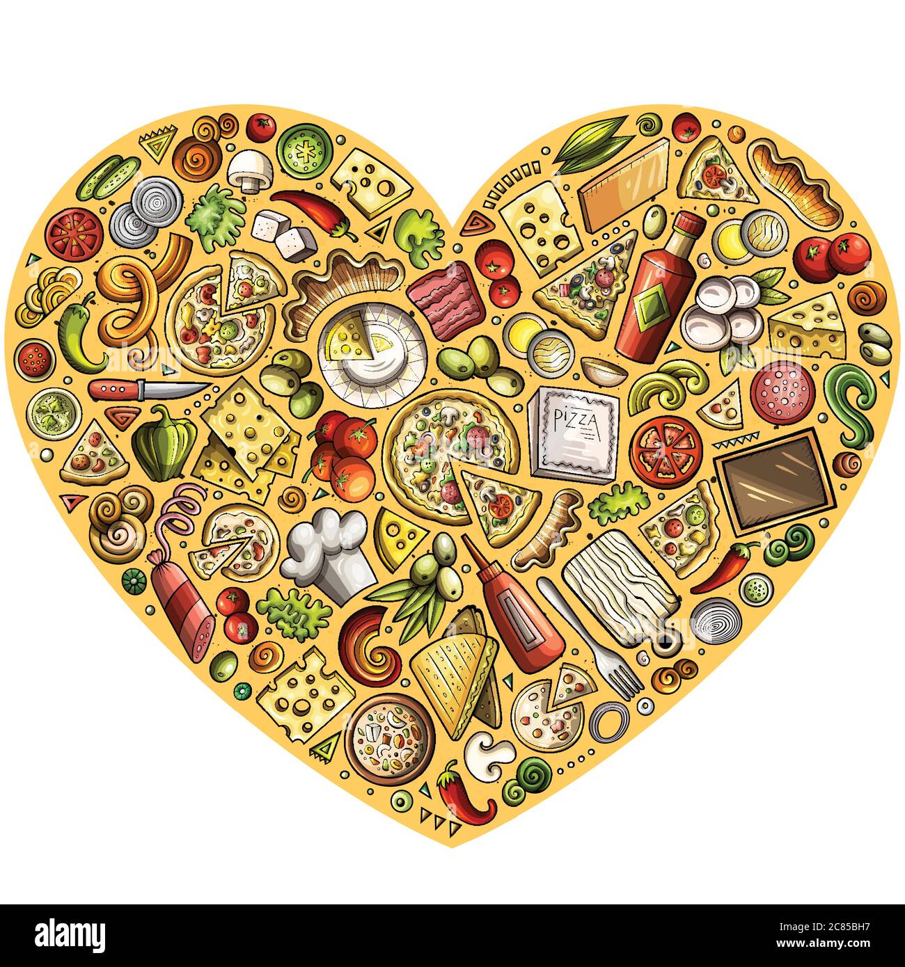 Set of Pizza cartoon doodle objects, symbols and items Stock Vector ...