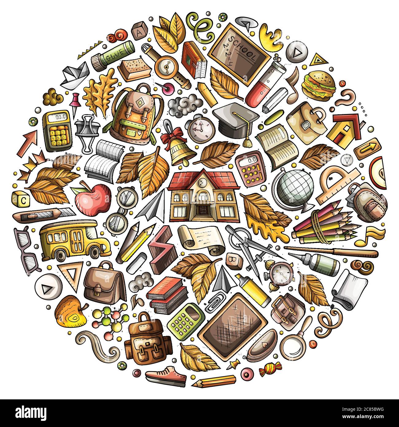 Colorful vector hand drawn set of School cartoon doodle objects Stock Vector Image & Art - Alamy