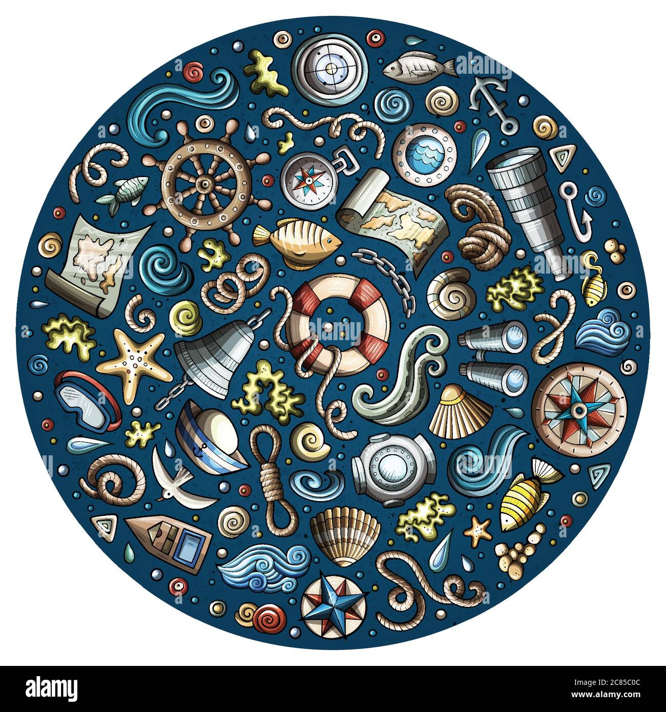 Set of Marine, Nautical cartoon objects Stock Vector Image & Art - Alamy