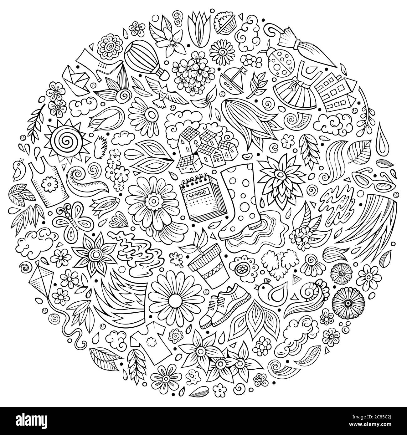 Bouquet spring flowers cartoon icon Black and White Stock Photos ...