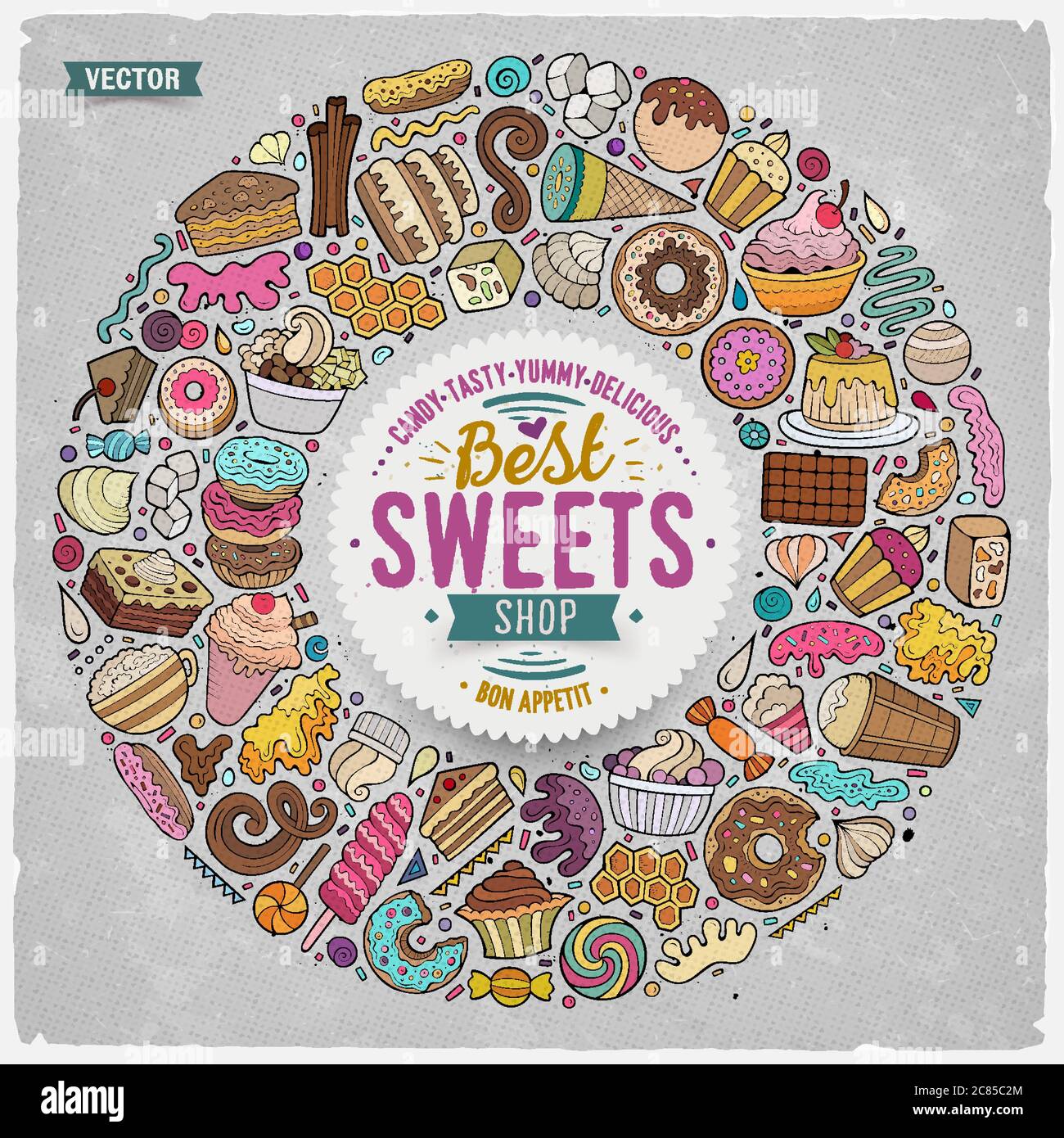 Set of Sweet food cartoon doodle objects, symbols and items Stock ...