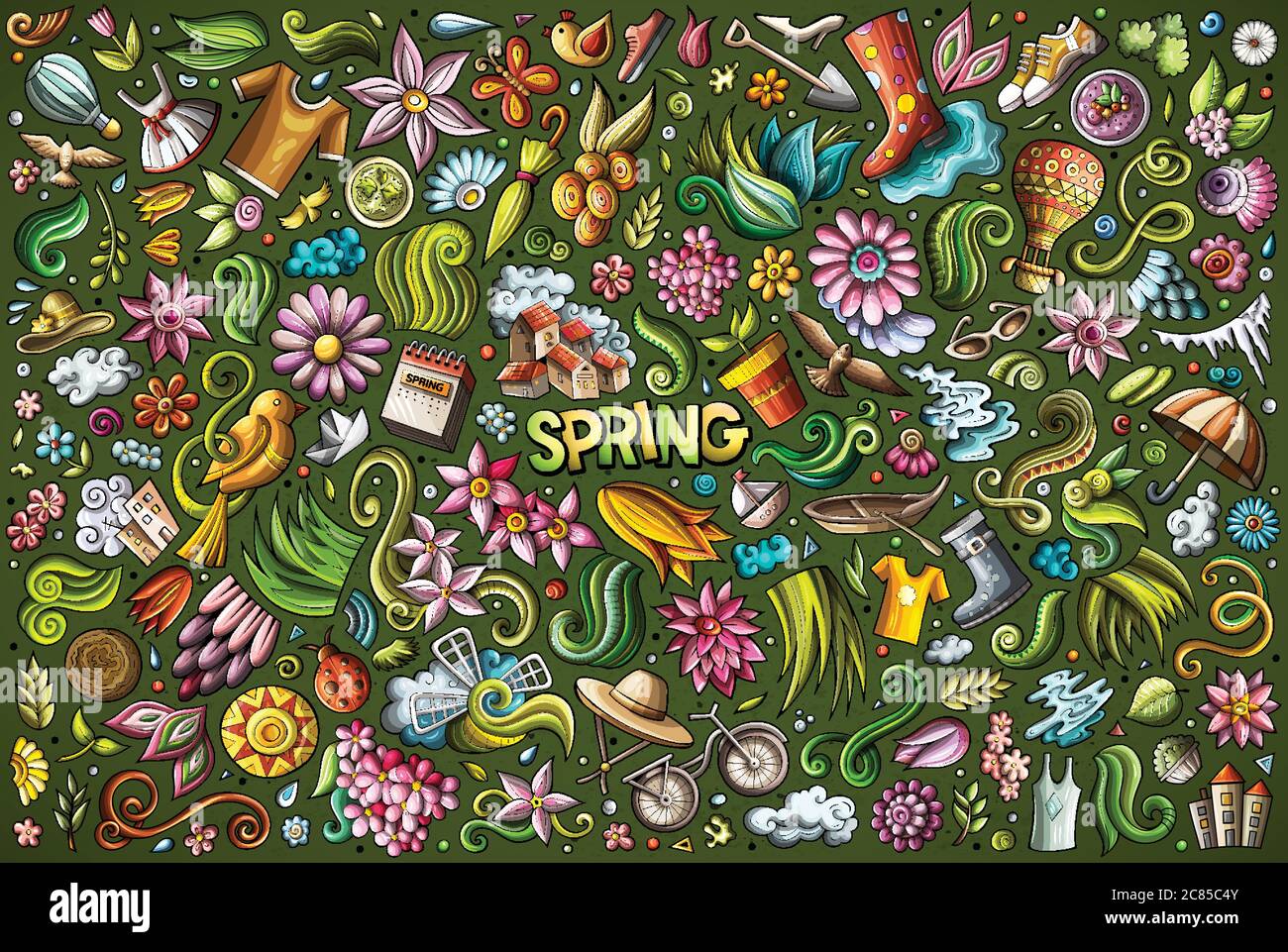 Vector doodle cartoon set of Spring objects and symbols Stock Vector ...