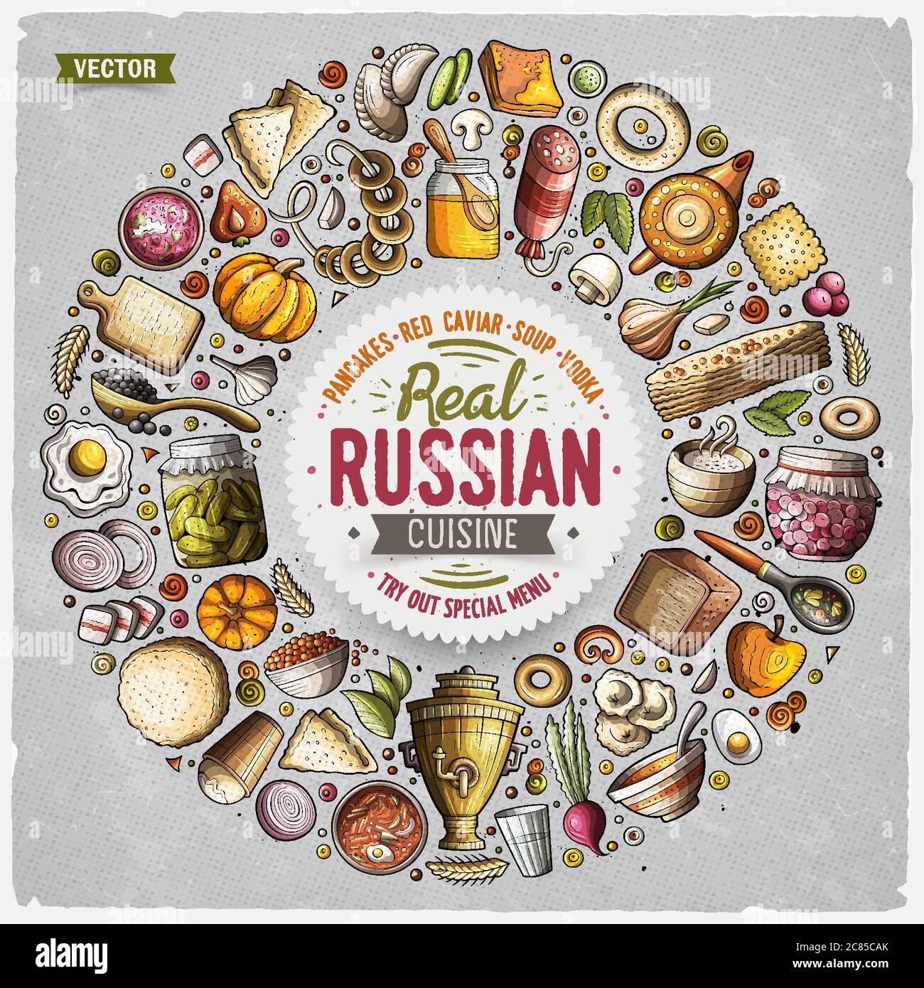 Vector set of Russian food cartoon doodle objects Stock Vector Image ...