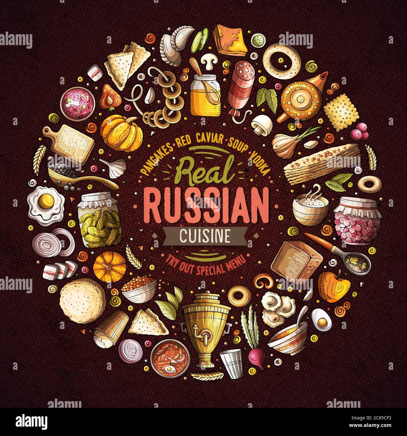 Vector set of Russian food cartoon doodle objects Stock Vector Image ...