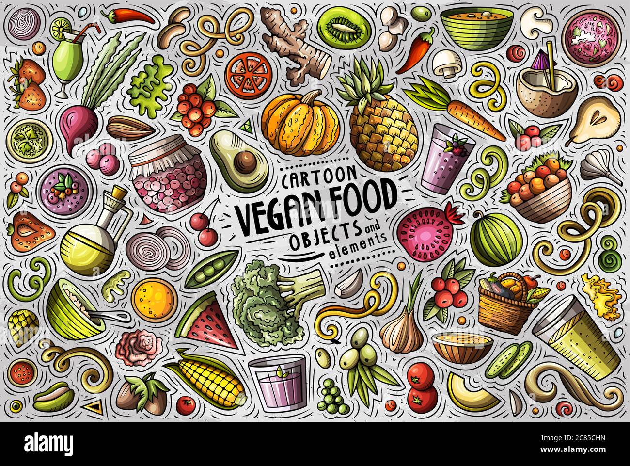 Vector set of Vegan food theme items, objects and symbols Stock Vector ...