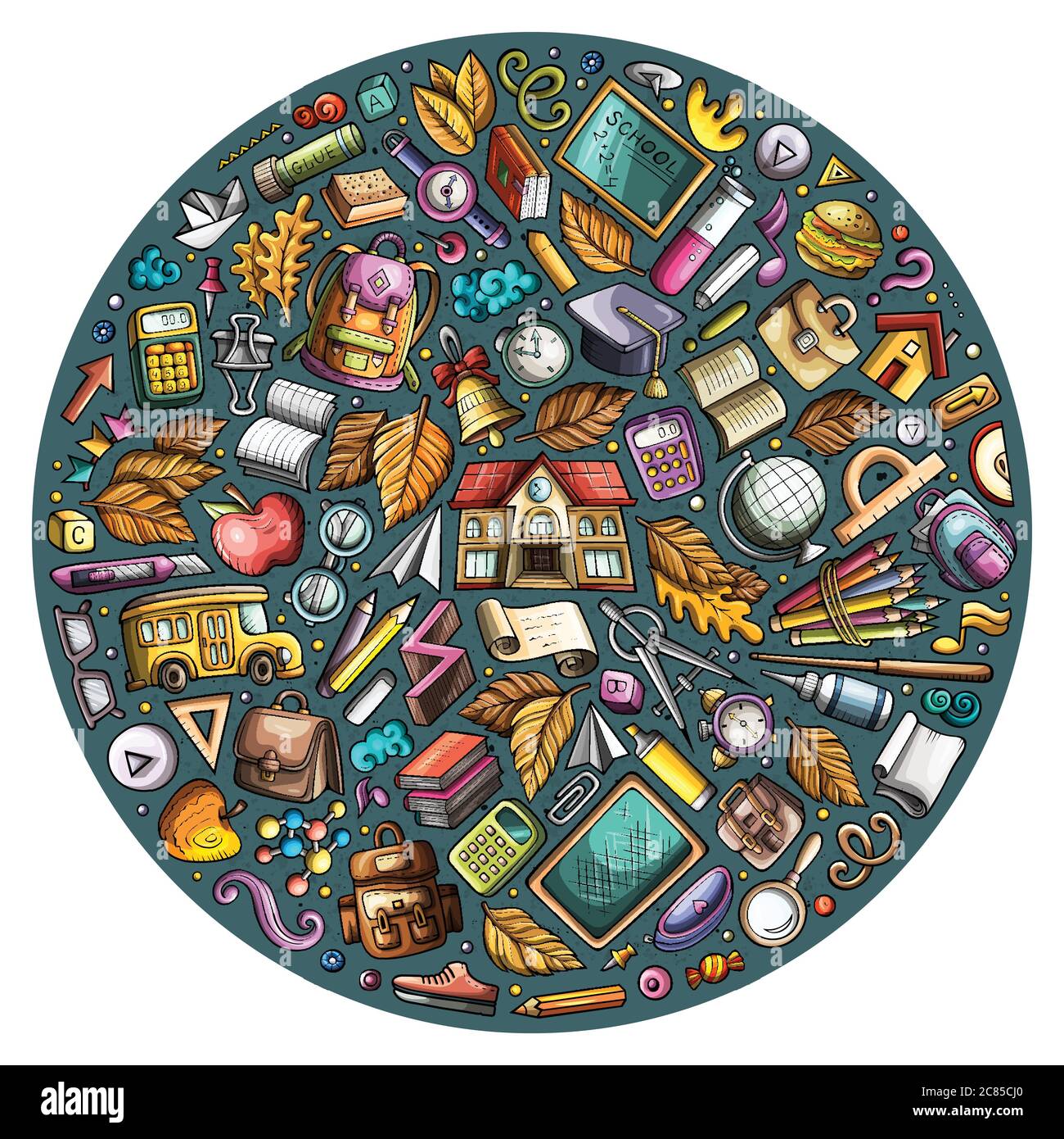 Colorful vector hand drawn set of School cartoon doodle objects Stock Vector Image & Art - Alamy