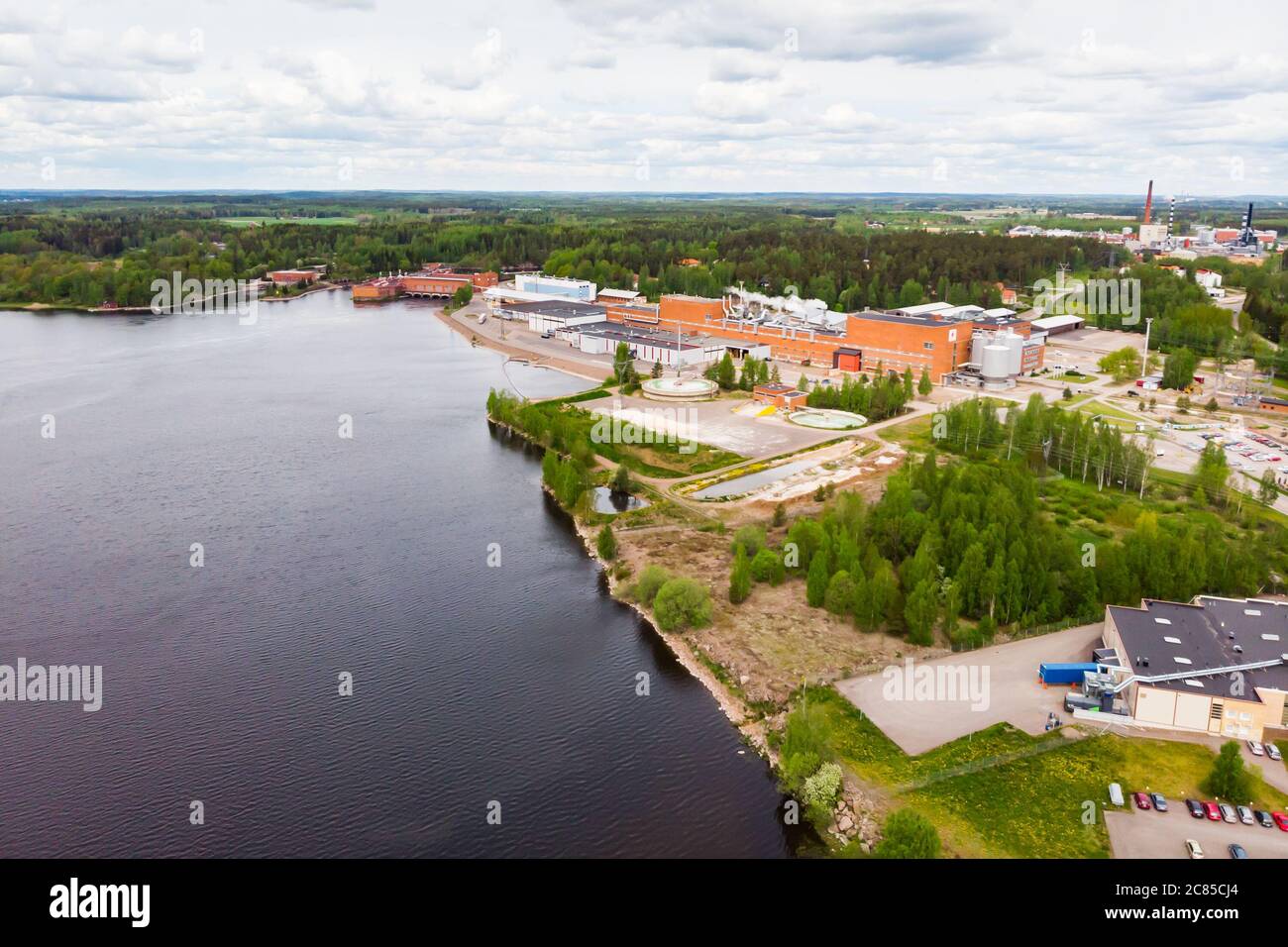 Aerial panoramic view of city Inkeroinen at river Kymijoki, Finland ...