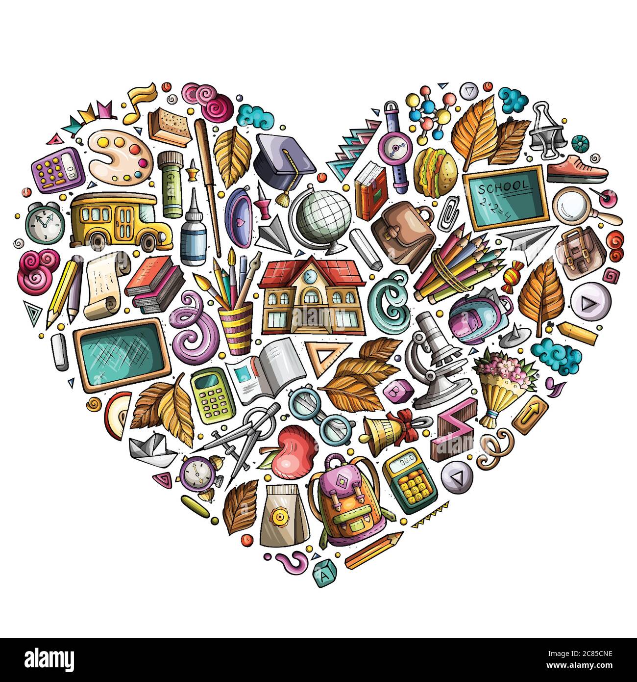 Colorful vector hand drawn set of School cartoon doodle objects Stock Vector Image & Art - Alamy