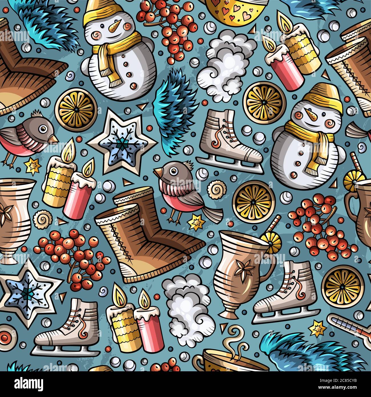 Cartoon cute hand drawn Winter season seamless pattern Stock Vector ...