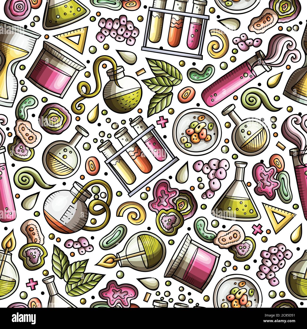 Cartoon cute hand drawn Science seamless pattern Stock Vector Image ...