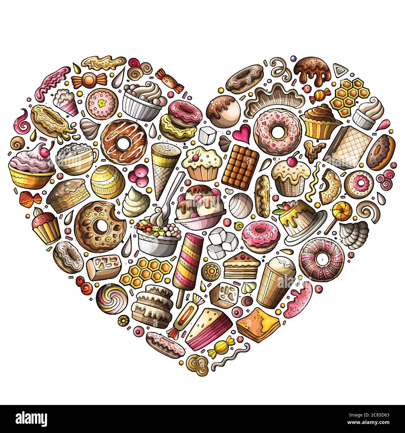 Set of Sweet food cartoon doodle objects, symbols and items Stock ...