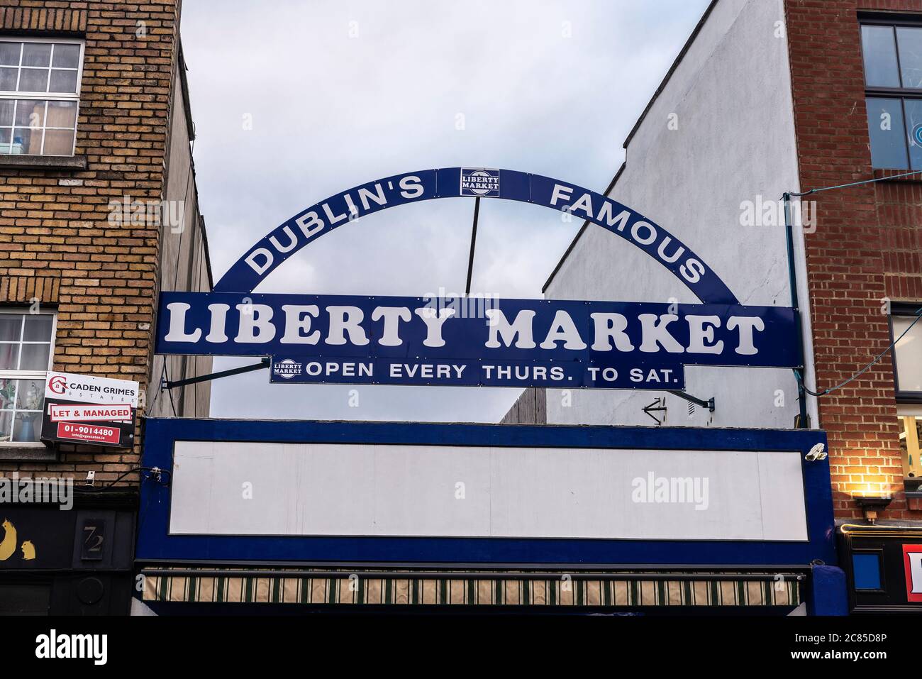 Dublin, Ireland - December 31, 2019: Sign of the Liberty Market, one of ...