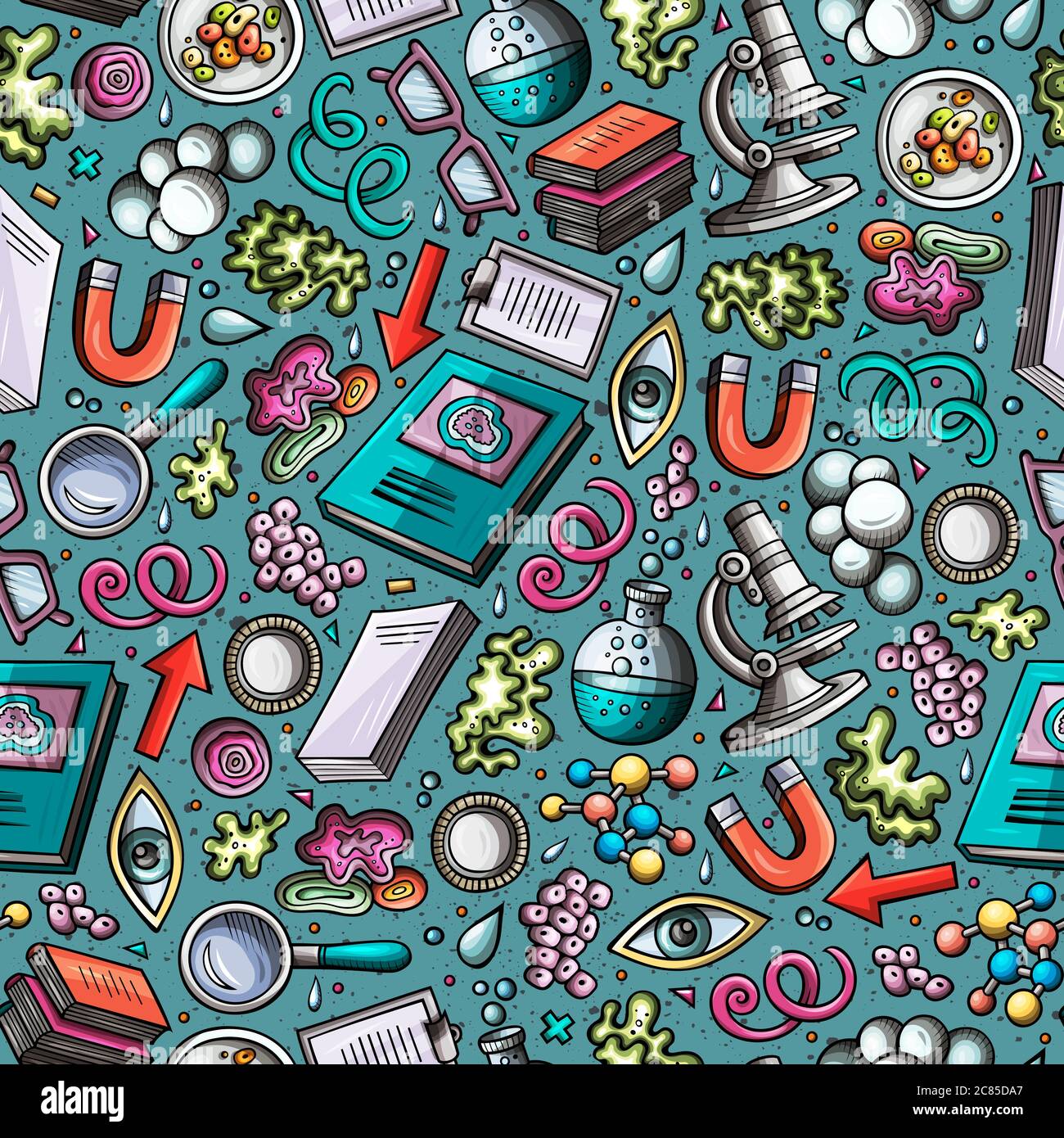 Cartoon cute hand drawn Science seamless pattern Stock Vector Image ...