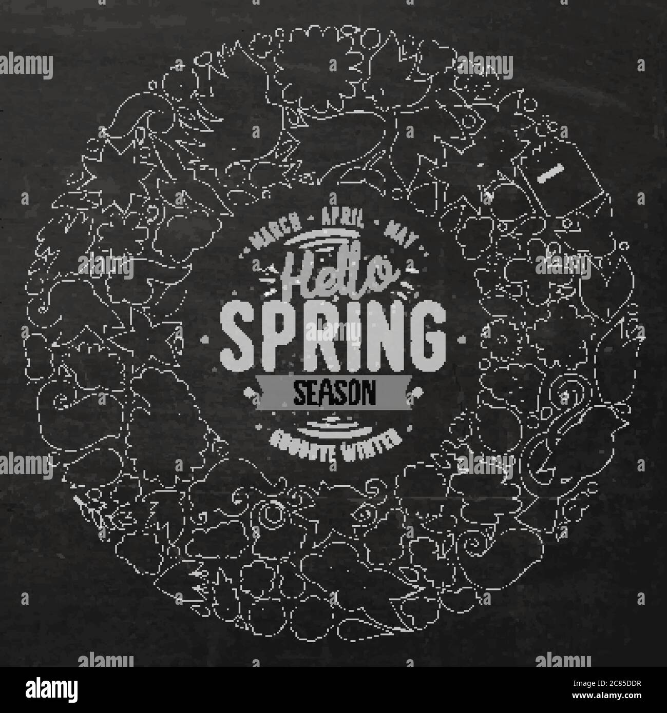 Line art vector hand drawn set of Spring cartoon doodle objects Stock ...