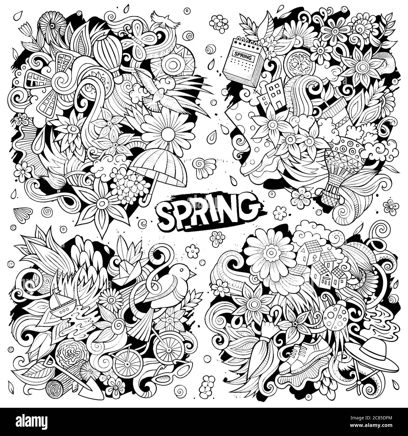 Set of Spring combinations of objects and elements Stock Vector Image ...