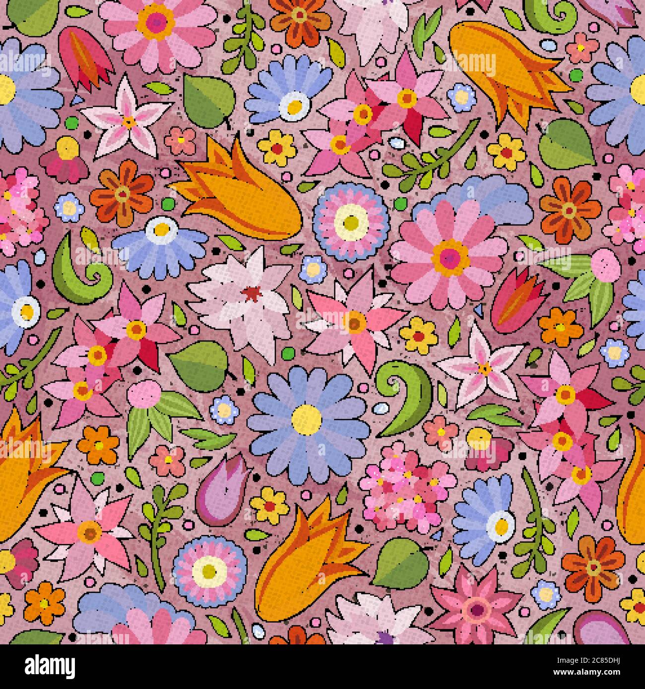 Cartoon cute hand drawn Spring seamless pattern Stock Vector Image ...