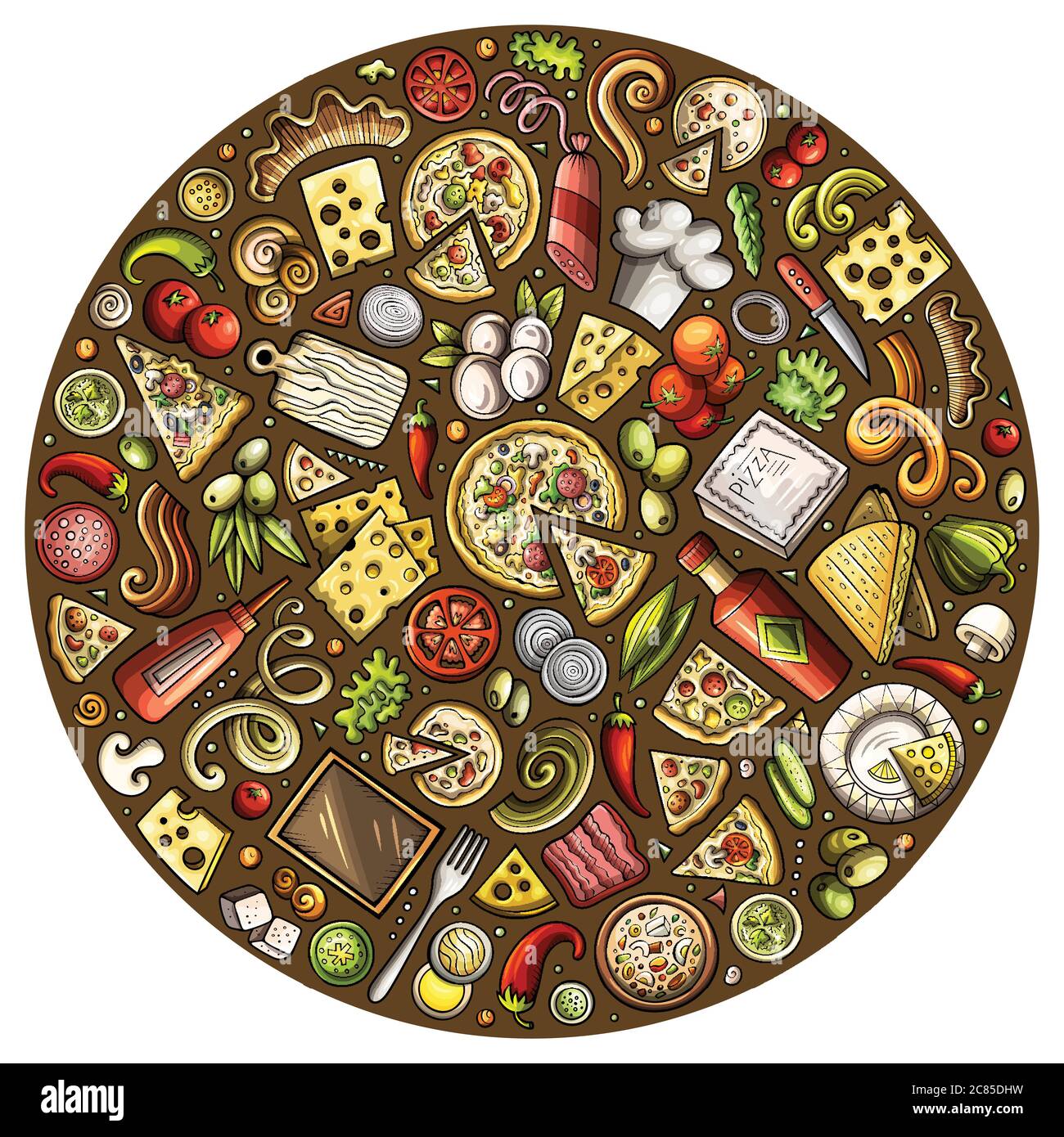 Set of Pizza cartoon doodle objects, symbols and items Stock Vector ...