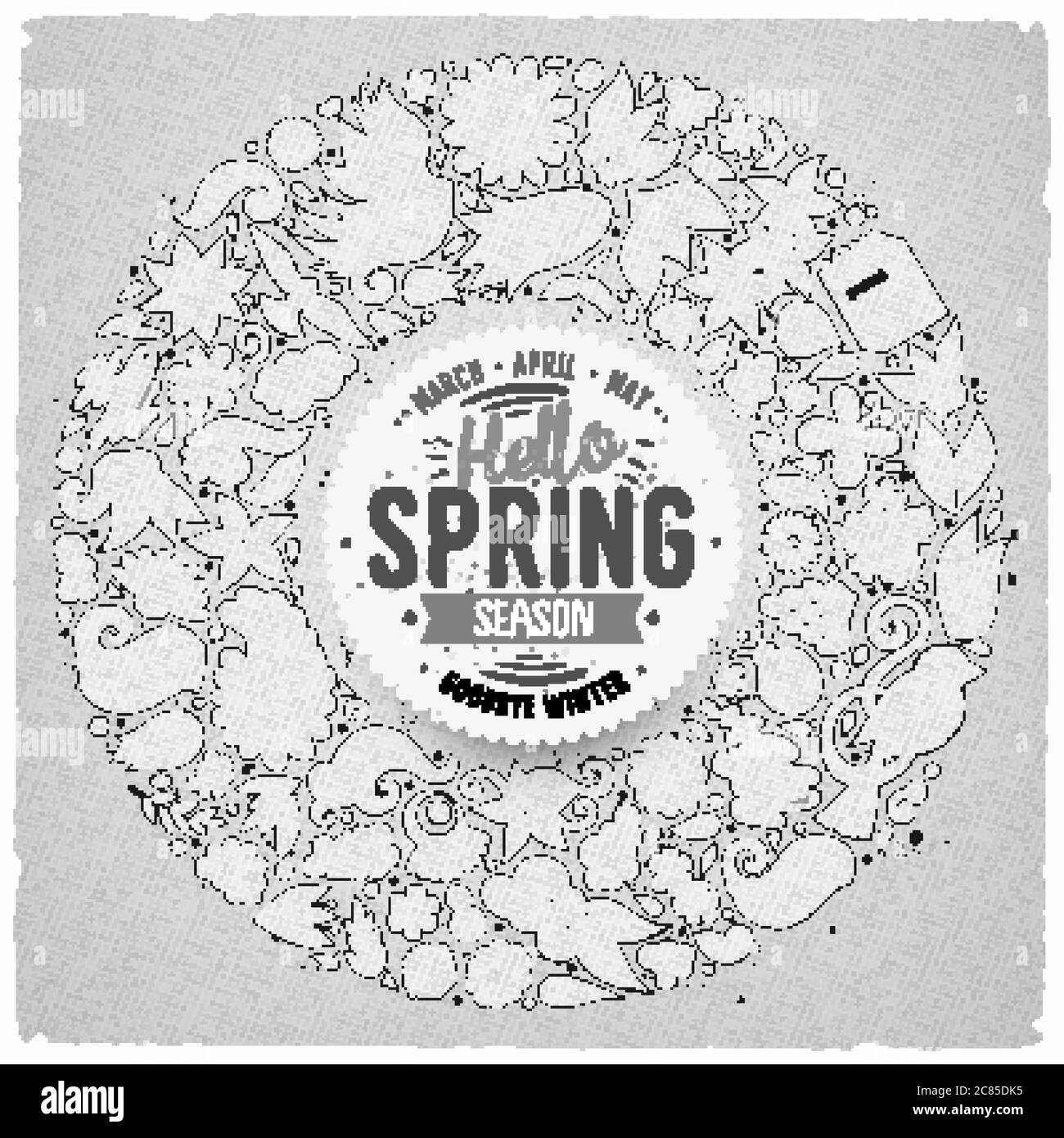 Line art vector hand drawn set of Spring cartoon doodle objects Stock ...