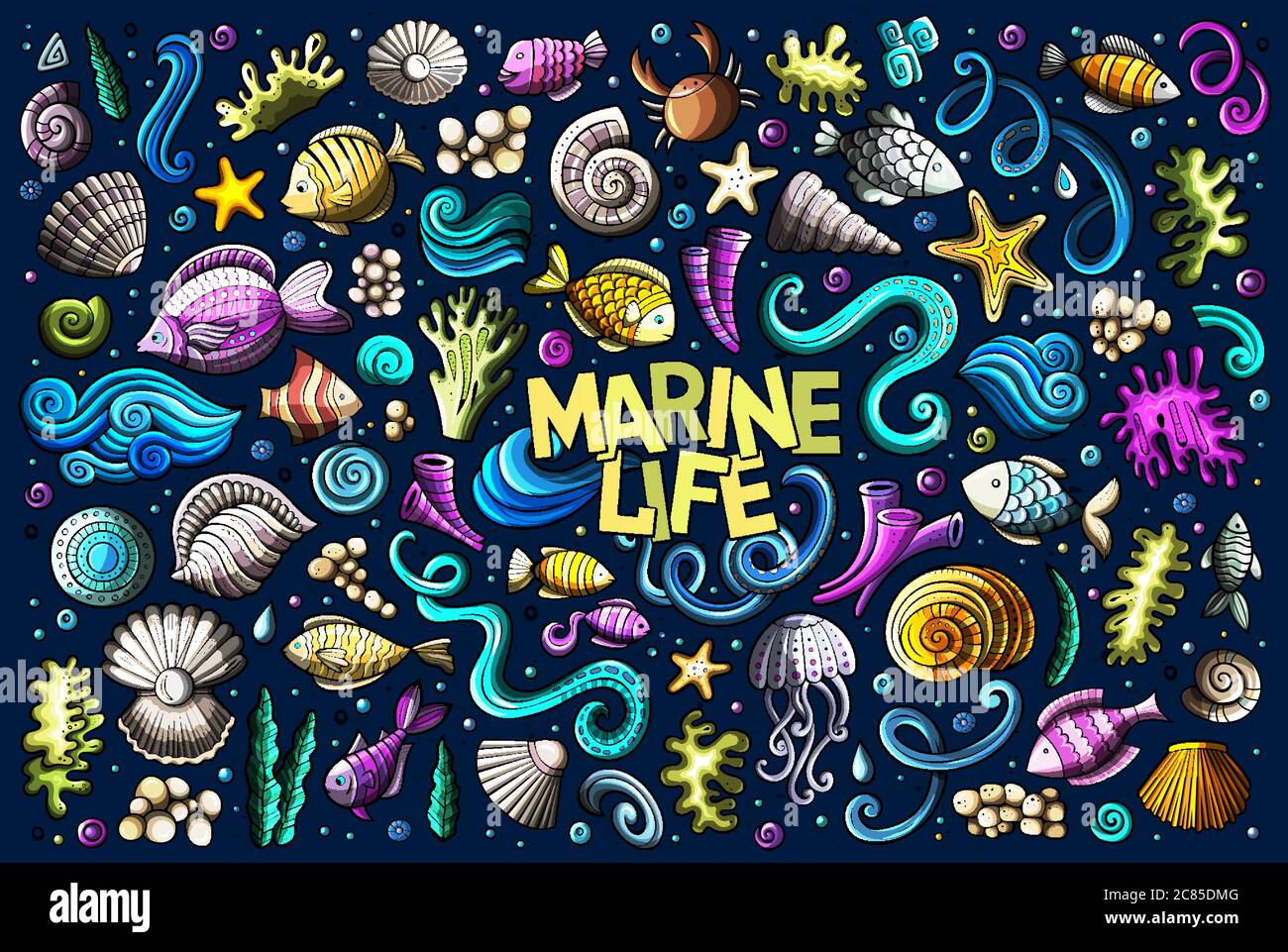 Colorful set of marine life objects Stock Vector Image & Art - Alamy