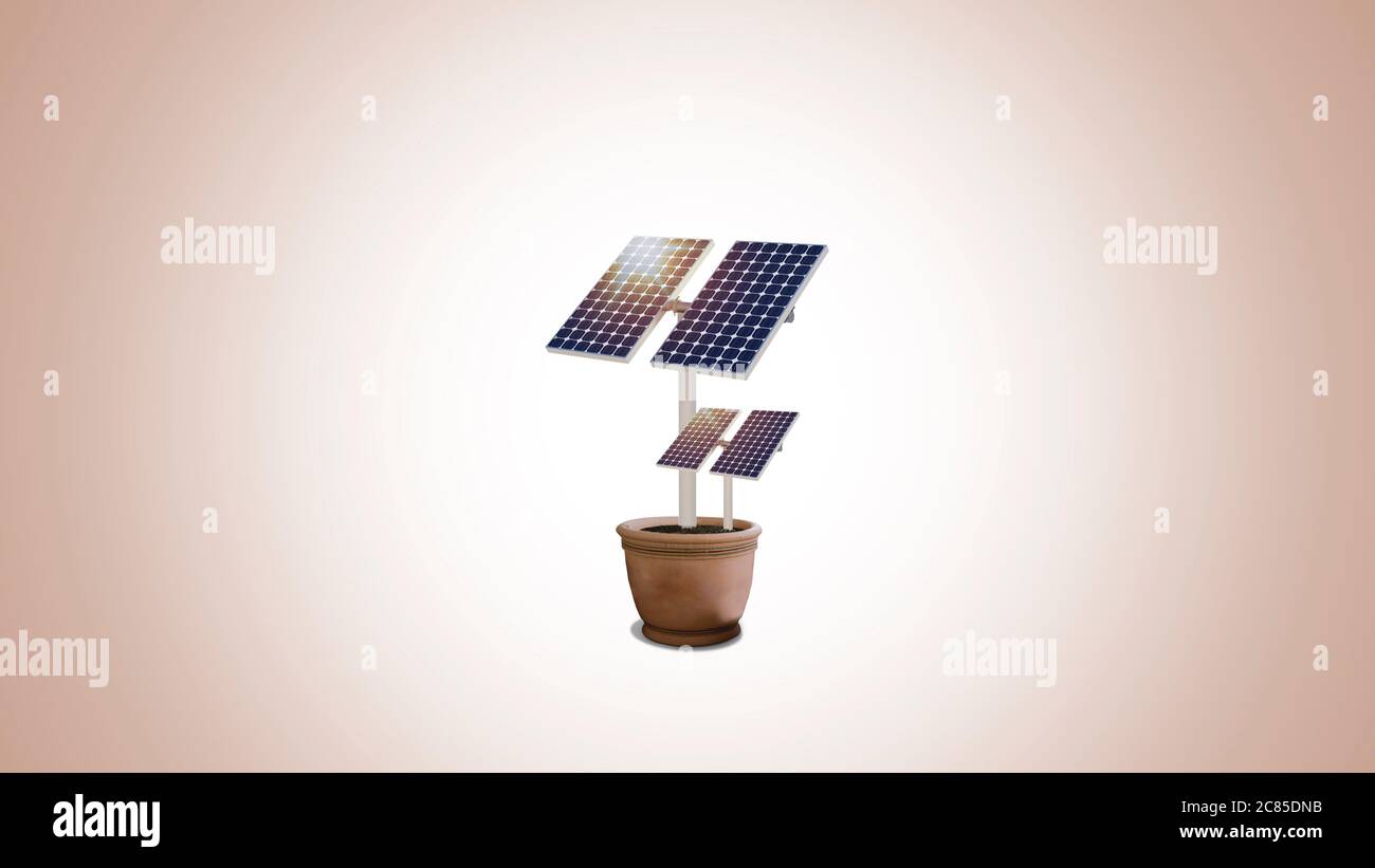 Planting pot with solar energy cells, sustainability concept Stock ...