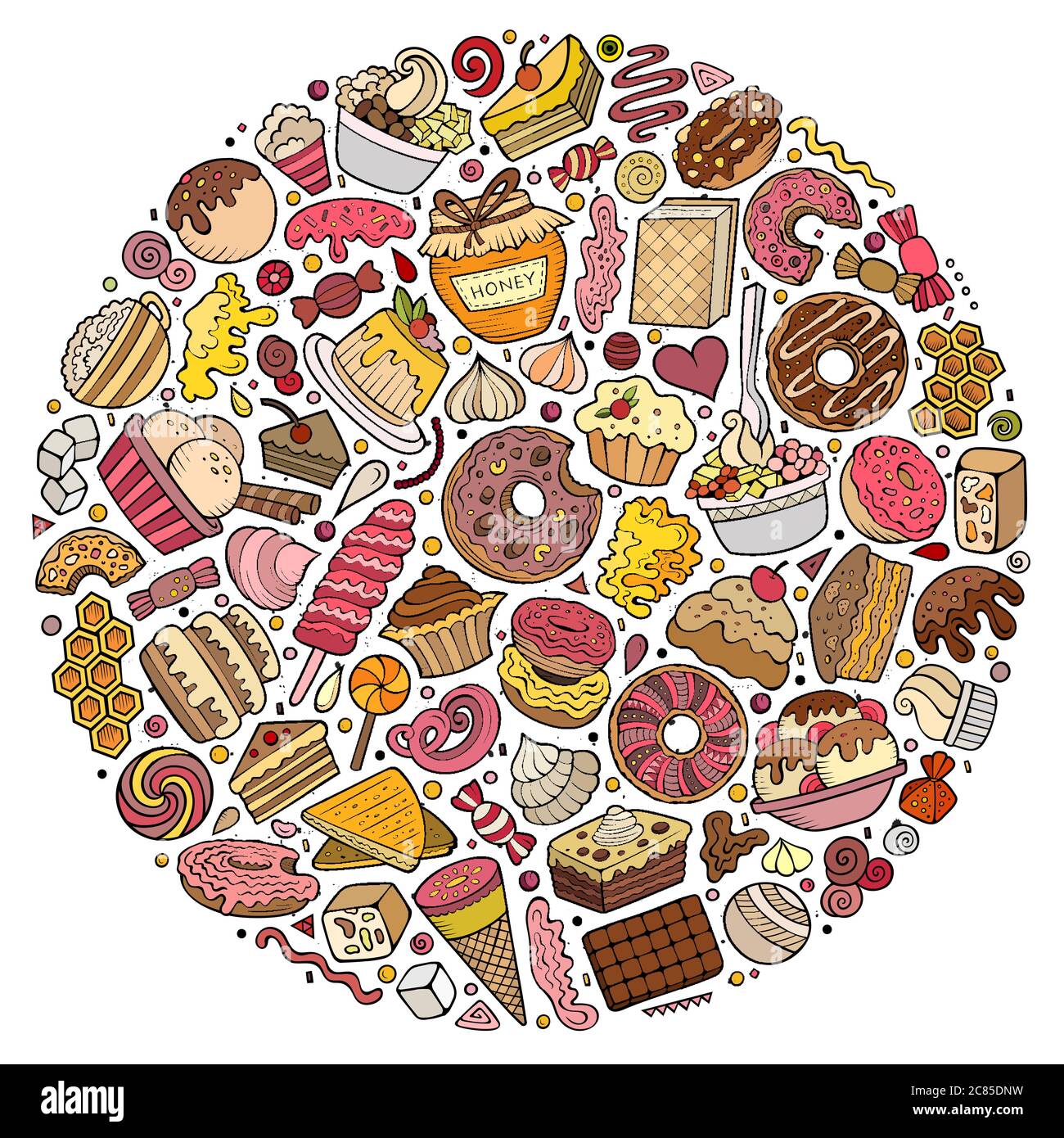 Set of Sweet food cartoon doodle objects, symbols and items Stock ...