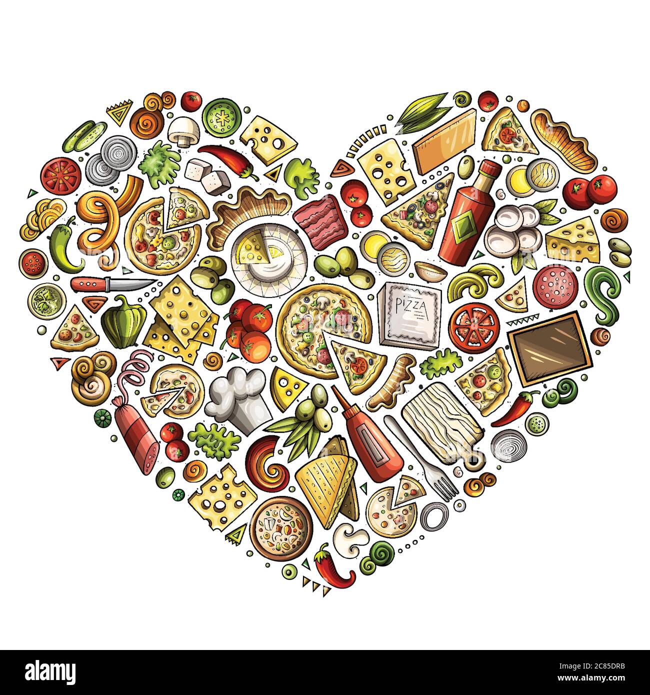 Set of Pizza cartoon doodle objects, symbols and items Stock Vector ...