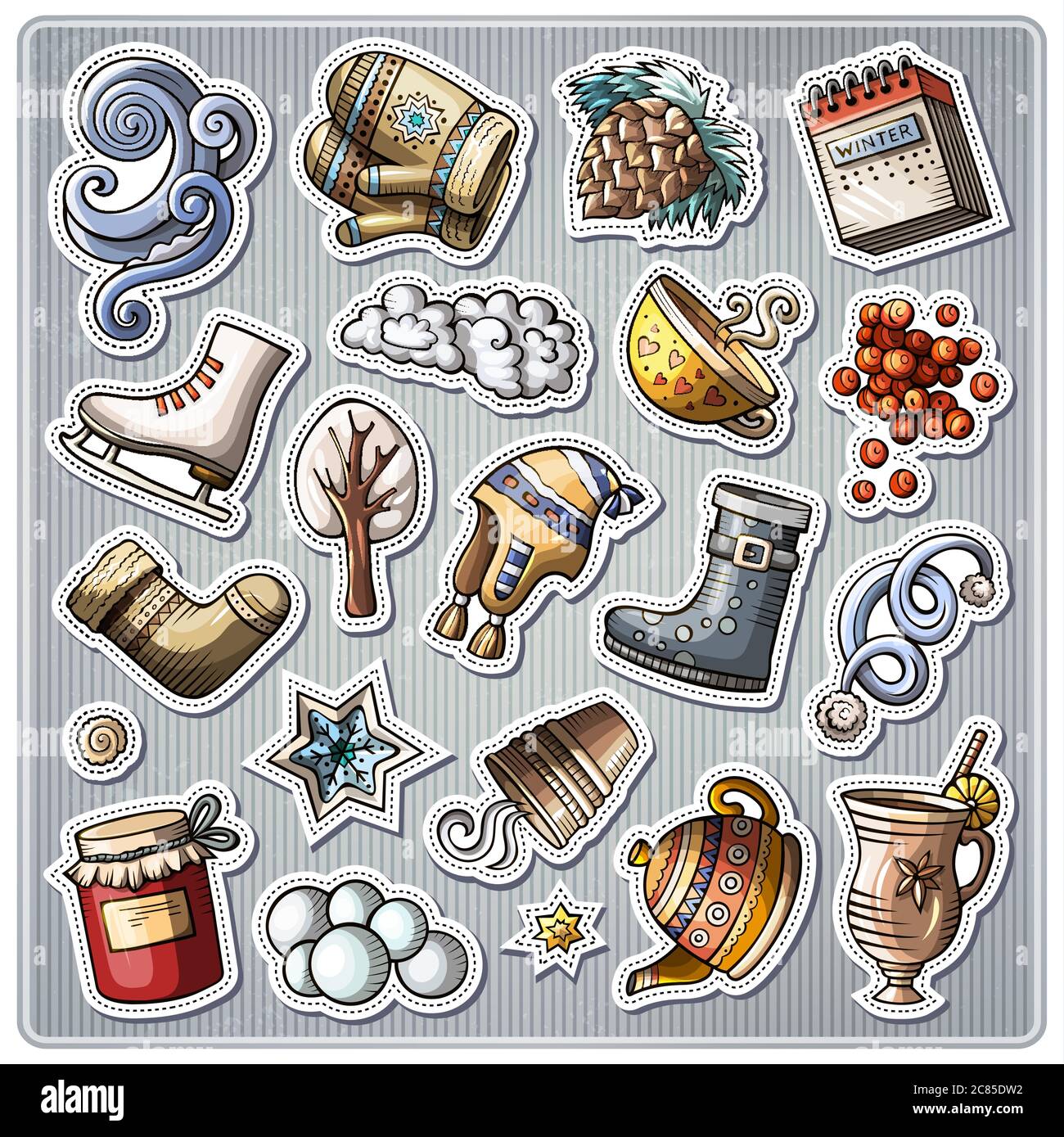 Set of Winter season cartoon stickers Stock Vector Image & Art - Alamy