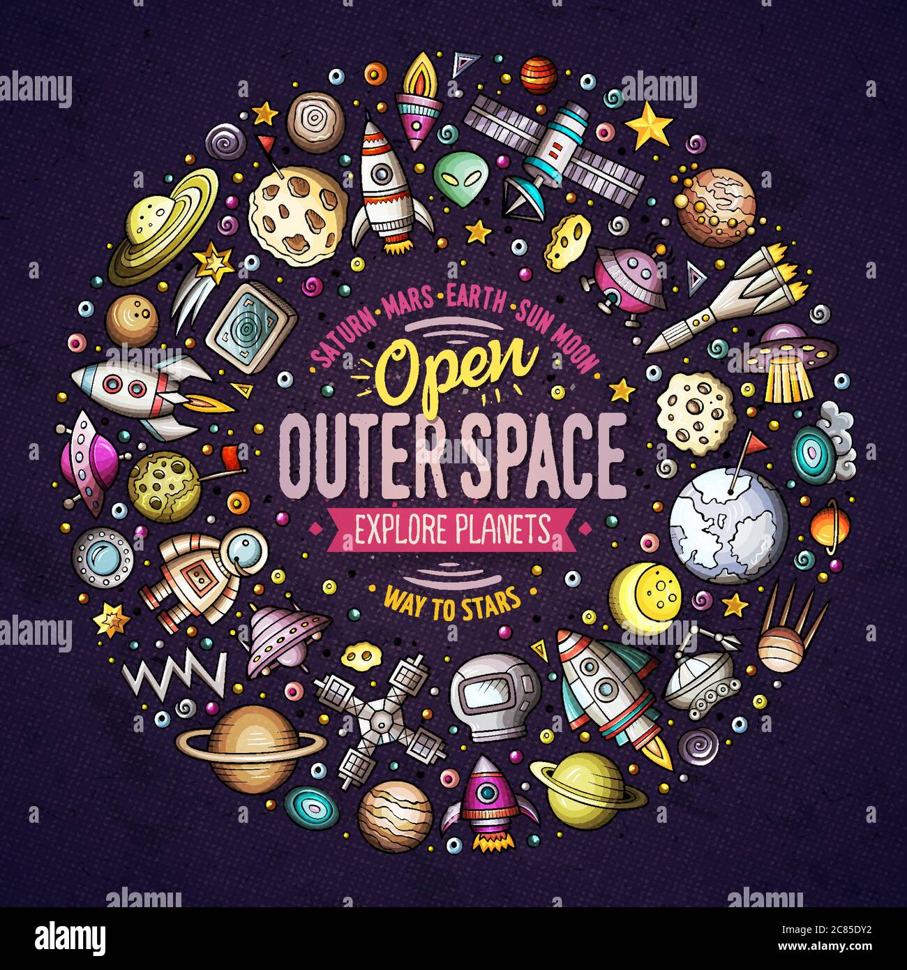 Set of space cartoon doodle objects, symbols and items Stock Vector ...