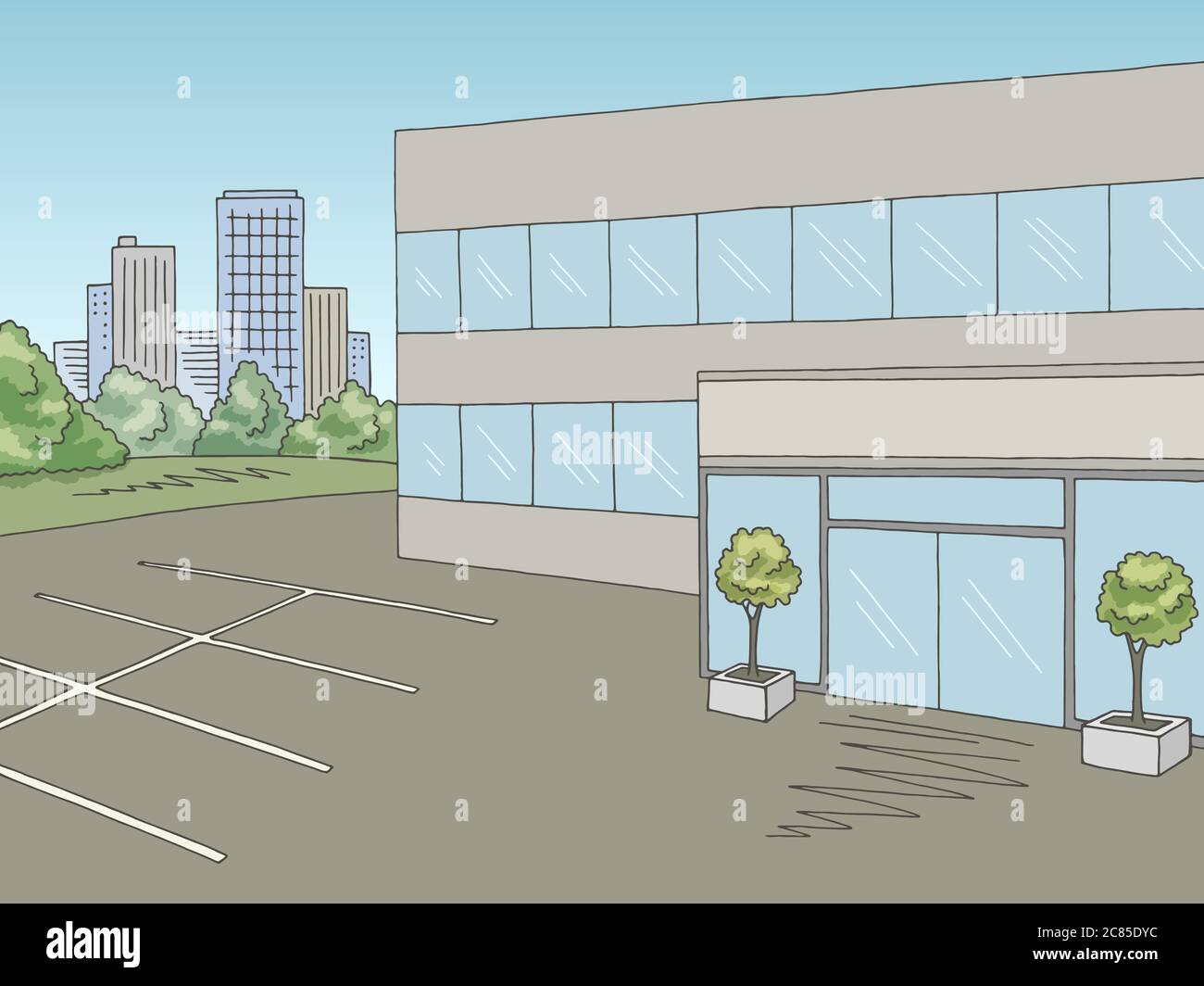 Shopping mall exterior graphic color sketch illustration vector Stock ...