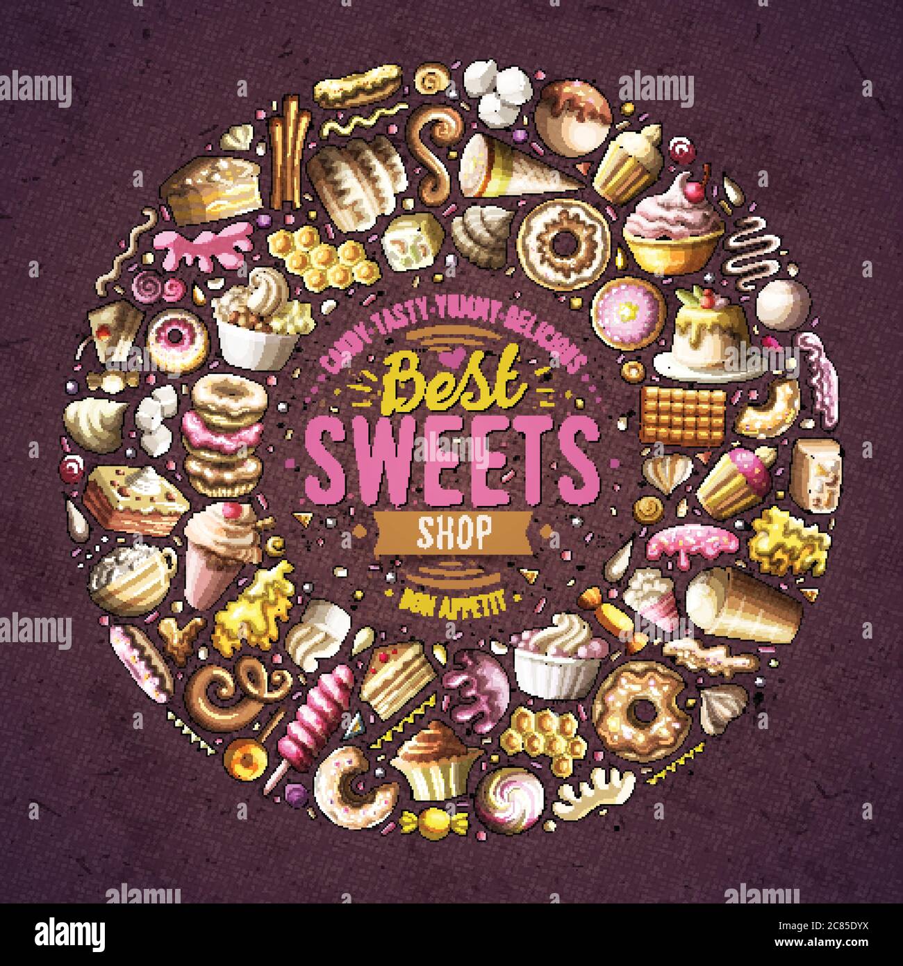 Set of Sweet food cartoon doodle objects, symbols and items Stock ...