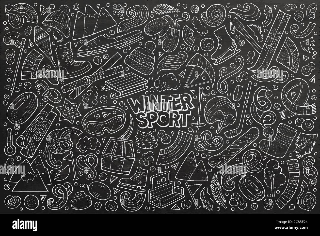 Chalkboard vector hand drawn doodle cartoon set of Winter sports ...